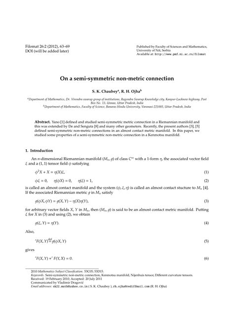 Pdf On A Semi Symmetric Non Metric Connection