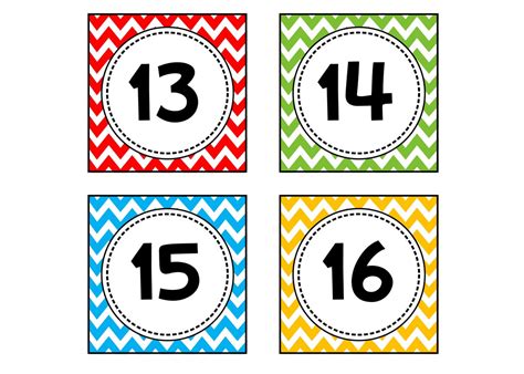 Printable Classroom Number Labels Calendar Numbers Bright Chevron
