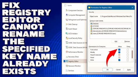 how to fix registry editor cannot rename the specified key name already