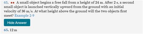 Solved 65 A Small Object Begins A Free Fall From A Height