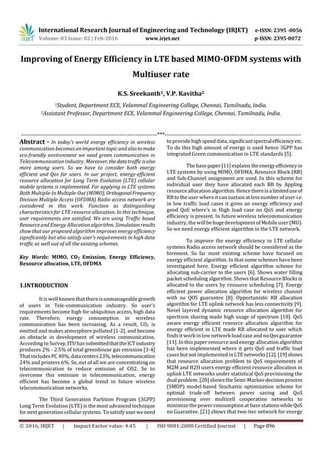 Improving Of Energy Efficiency In Lte Based Mimo Ofdm Systems With