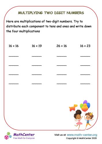 multiplying two digit numbers worksheets math center