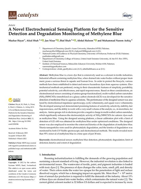 Dr Abdul Haleem Wazir On Linkedin Recently Accepted Articles In Catalysts If41 A Novel