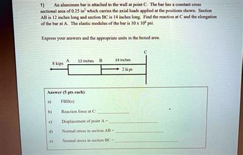 1 An Aluminum Bar Is Attached To The Wall At Point C The Bar Has A Constant Cross Sectional