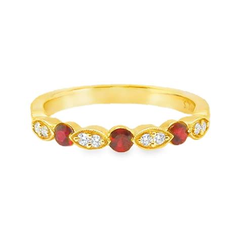 14k Yellow Gold Natural Diamond And Ruby Band
