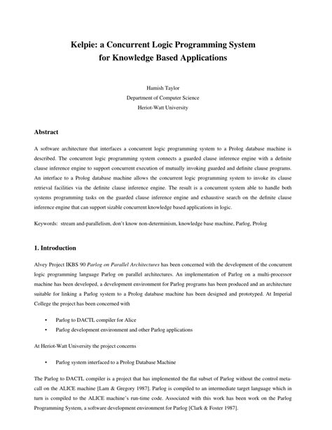 Pdf Kelpie A Concurrent Logic Programming System For Knowledge Based