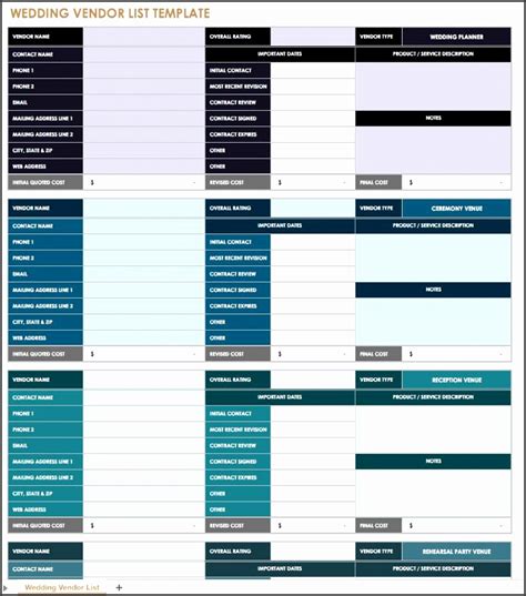 Vendor Contact List Template
