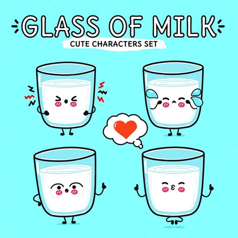 Premium Vector Funny Cute Happy Glass Of Milk Characters Bundle Set