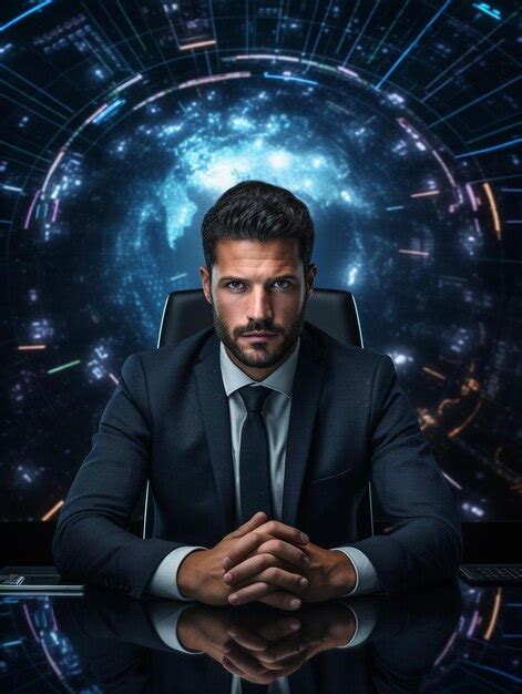 Premium Ai Image A Man In A Suit Sitting At A Desk