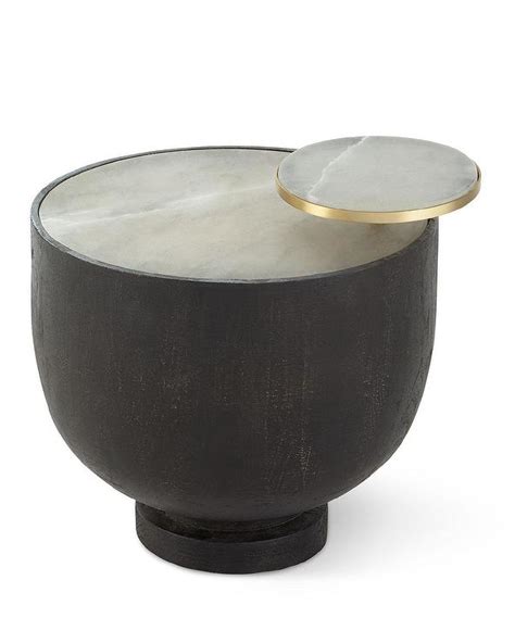 Raven Alabaster Stone Black Wood Side Table