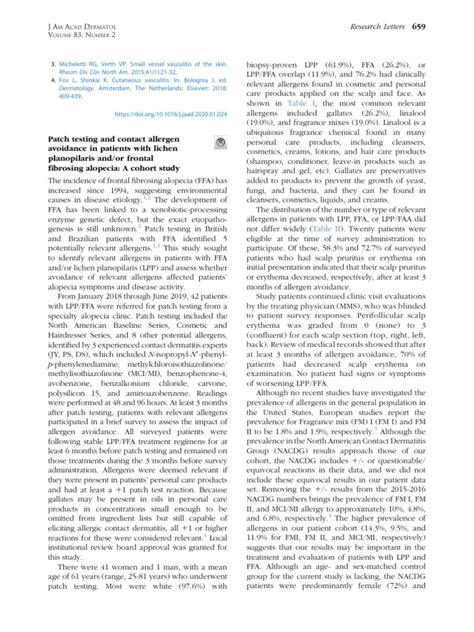 Patch Testing And Contact Allergen Avoidance In Patients With Lichen Planopilaris Andor Frontal