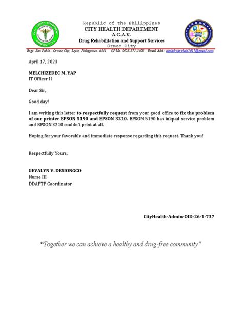 Request Letter Cpu Format Pdf