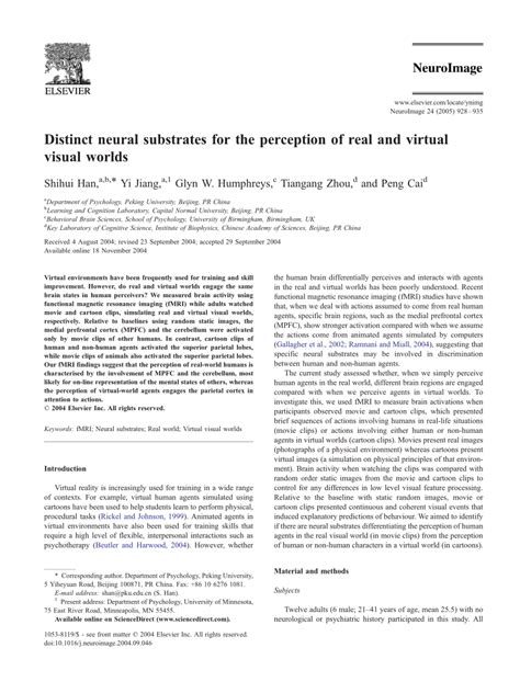 Pdf Distinct Neural Substrates For The Perception Of Real And Virtual