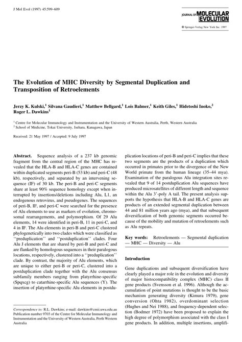 Pdf The Evolution Of Mhc Diversity By Segmental Duplication And