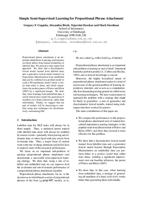 Pdf Simple Semi Supervised Learning For Prepositional Phrase Attachment