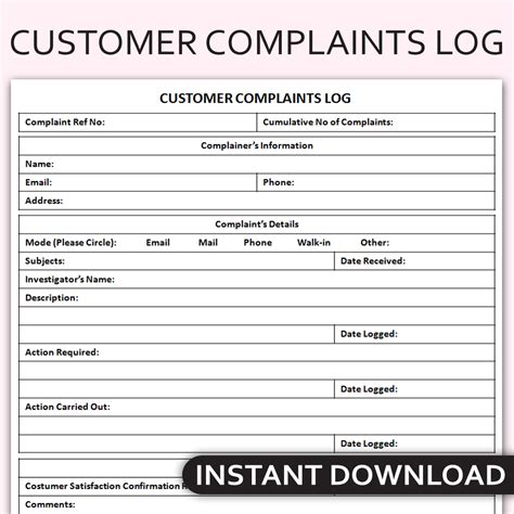 Customer Complaint Form Template