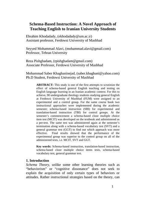 pdf schema based instruction a novel approach of teaching english to