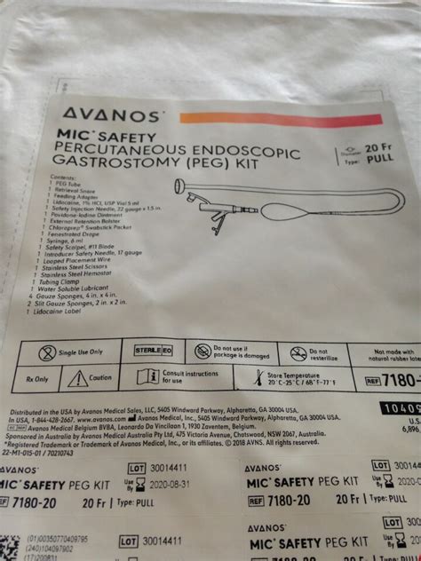 New Avanos Medical 7180 20 Mic Safety Percutaneous Endoscopic