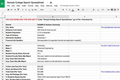College Search Spreadsheet Template Artofit