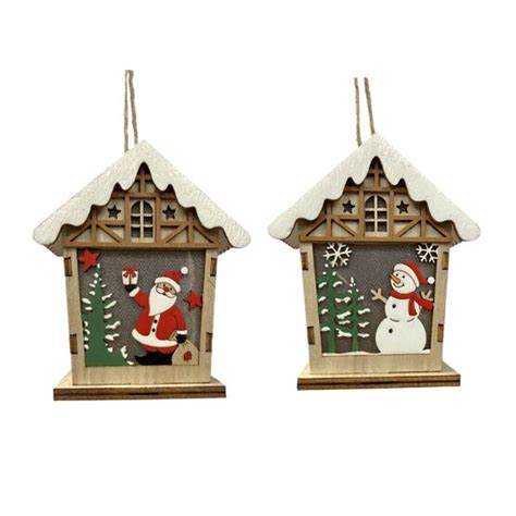 Astd Multi 12 Led Light Up Hanging Tree Decorations Snowman And Santa