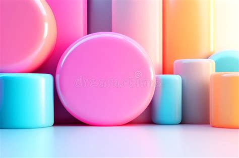 Vibrant Geometric Shapes In Soft Pastel Colors On A Minimalist