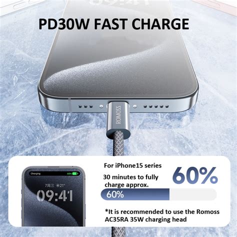 Romoss Cb3235 Pd30w Usb C Type C 데이터 케이블 휴대폰 고속 충전 케이블 2m회색
