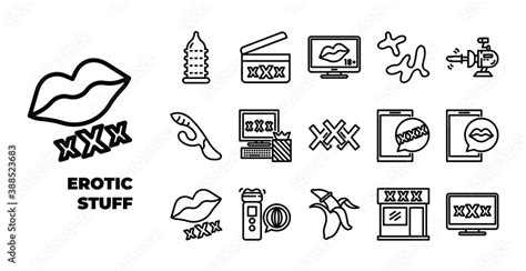 Erotic Stuff Isolated Icon Set On White Background Expanded Stroke Vector And Illustration