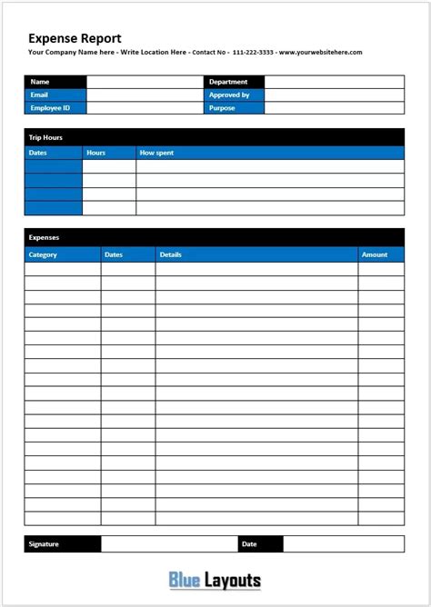 Customized Expense Report Templates Blue Layouts