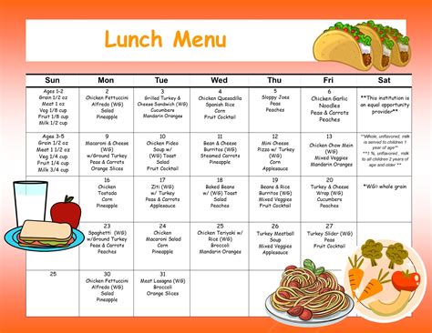 Printable Lunch Menus For Preschool Lunch Menus Costello Elementary