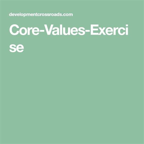 Core Values Exercise Core Values Core T Bo