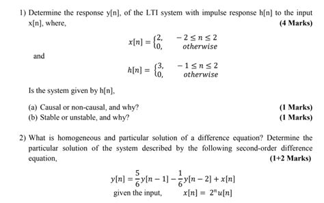 Solved Determine The Response Y N Of The Lti System With