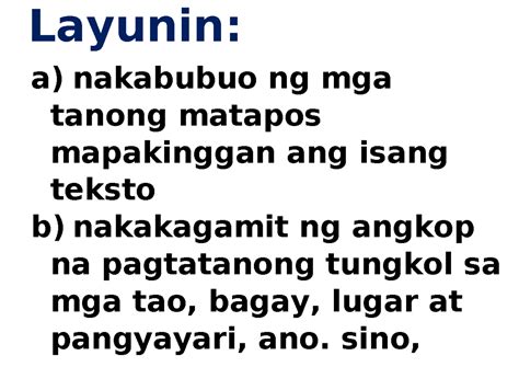Layunin Day 1 Hgvcjtgrd Layunin A Nakabubuo Ng Mga Tanong