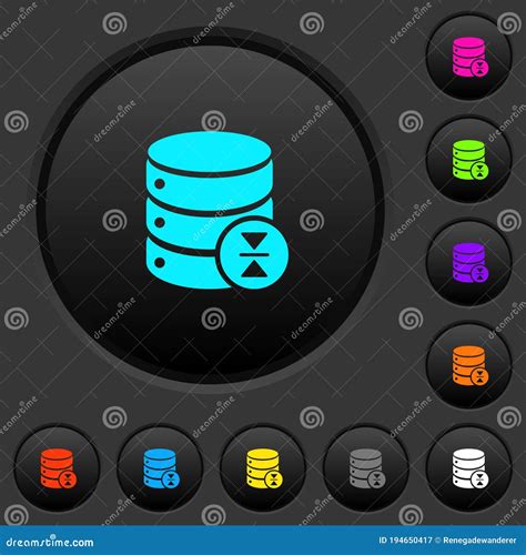 select database table row dark push buttons with color icons stock