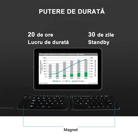 Тънка сгъваема клавиатура, Bluetooth връзка, съвместима с Windows, iOS ...