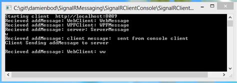 Signalr Messaging With Console Server And Client Web Client Wpf