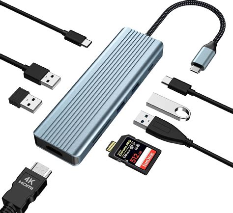 Hopday Adaptador Usb C Hub Multipuerto 9 En 1 Con Hdmi 4k Carga Pd De 100 W Usb 3 02 0 Y