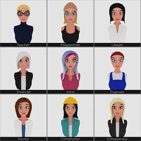 9 명의 Vr 여성 아바타 캐릭터 3d 모델 24 Ma C4d Fbx Max Obj Unitypackage Free3d