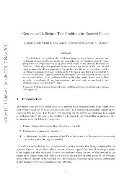 Pdf Generalised K Steiner Tree Problems In Normed Planes