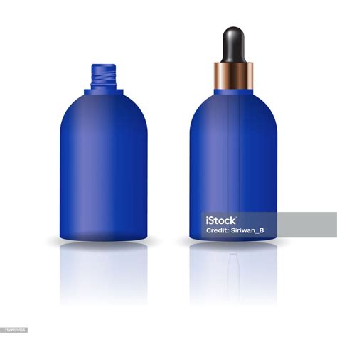 미용 또는 건강 한 제품에 대 한 드롭퍼 뚜껑 빈 파란색 둥근 화장품 병 반사 그림자가있는 흰색 배경에 격리되었습니다 패키지 설계에 사용할 준비가 되었습니다 벡터 그림입니다