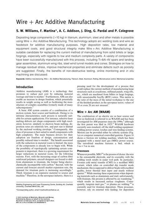 Pdf Wire Arc Additive Manufacturing