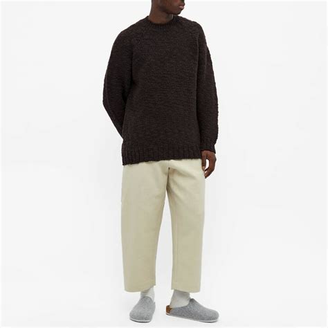 Auralee Mens Slub Crew Knit In Dark Brown Auralee