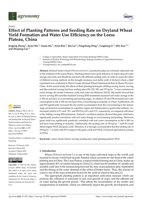 Pdf Effect Of Planting Patterns And Seeding Rate On Dryland Wheat