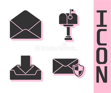 Set Envelope With Shield Envelope Download Inbox And Mail Box Icon Vector Stock Vector