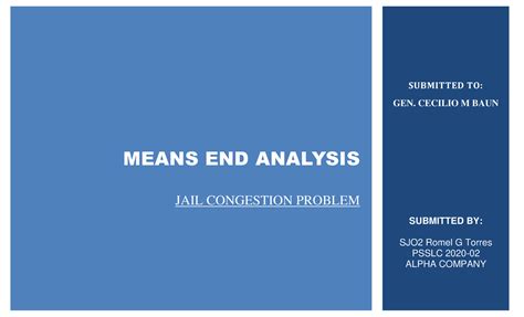 Means End Analysis 10 19 2020 MEANS END ANALYSIS JAIL CONGESTION PROBLEM SUBMITTED TO GEN