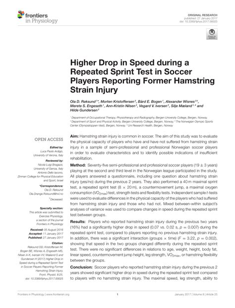 Pdf Higher Drop In Speed During A Repeated Sprint Test In Soccer Players Reporting Former