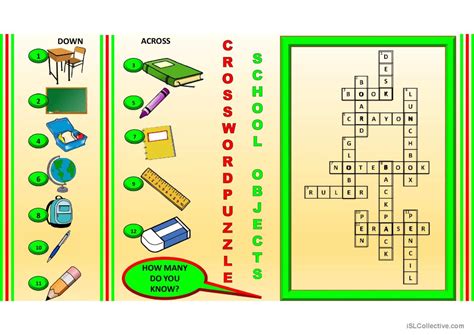 Crossword Puzzle School Objects English Esl Powerpoints