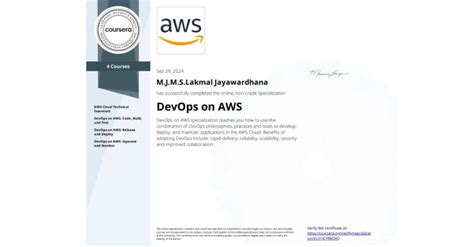 Lakmal Jayawardhana On Linkedin Completion Certificate For Devops On Aws