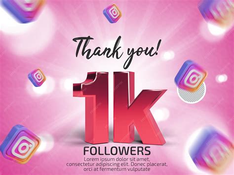Premium Psd Thank You 1k Followers In Instagram Psd 3d Rendered Text