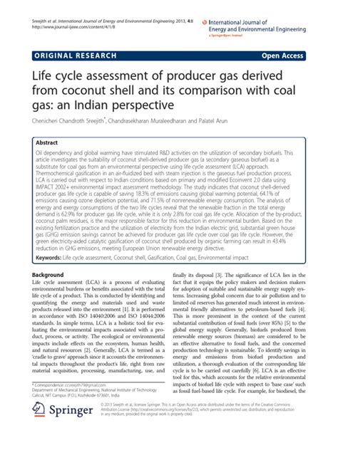 life cycle asssesment of producer gas derived from coconut shell and
