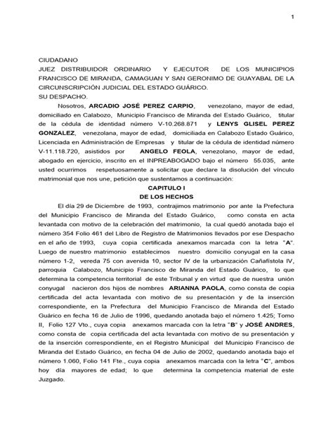 Divorcio Lennys Perez Pdf Divorcio Sentencia Ley